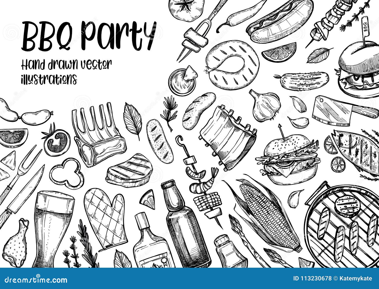 Hand Drawn Vector Illustrations. BBQ Collection Stock Vector ...