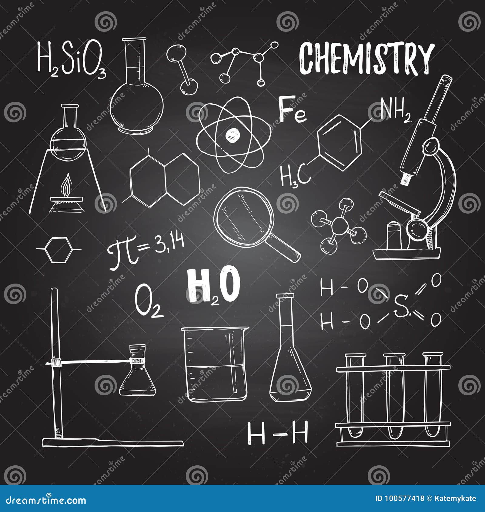 Hand Drawn Vector Illustrations. Chemistry, Chemical Elements, T Stock ...