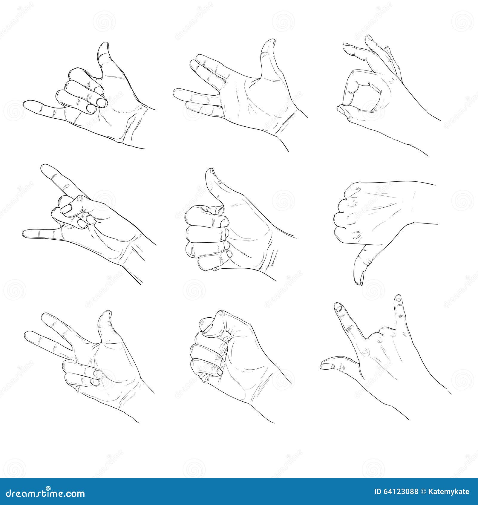 Hand Drawn Vector Illustrations. Collection of Hands Stock Vector ...