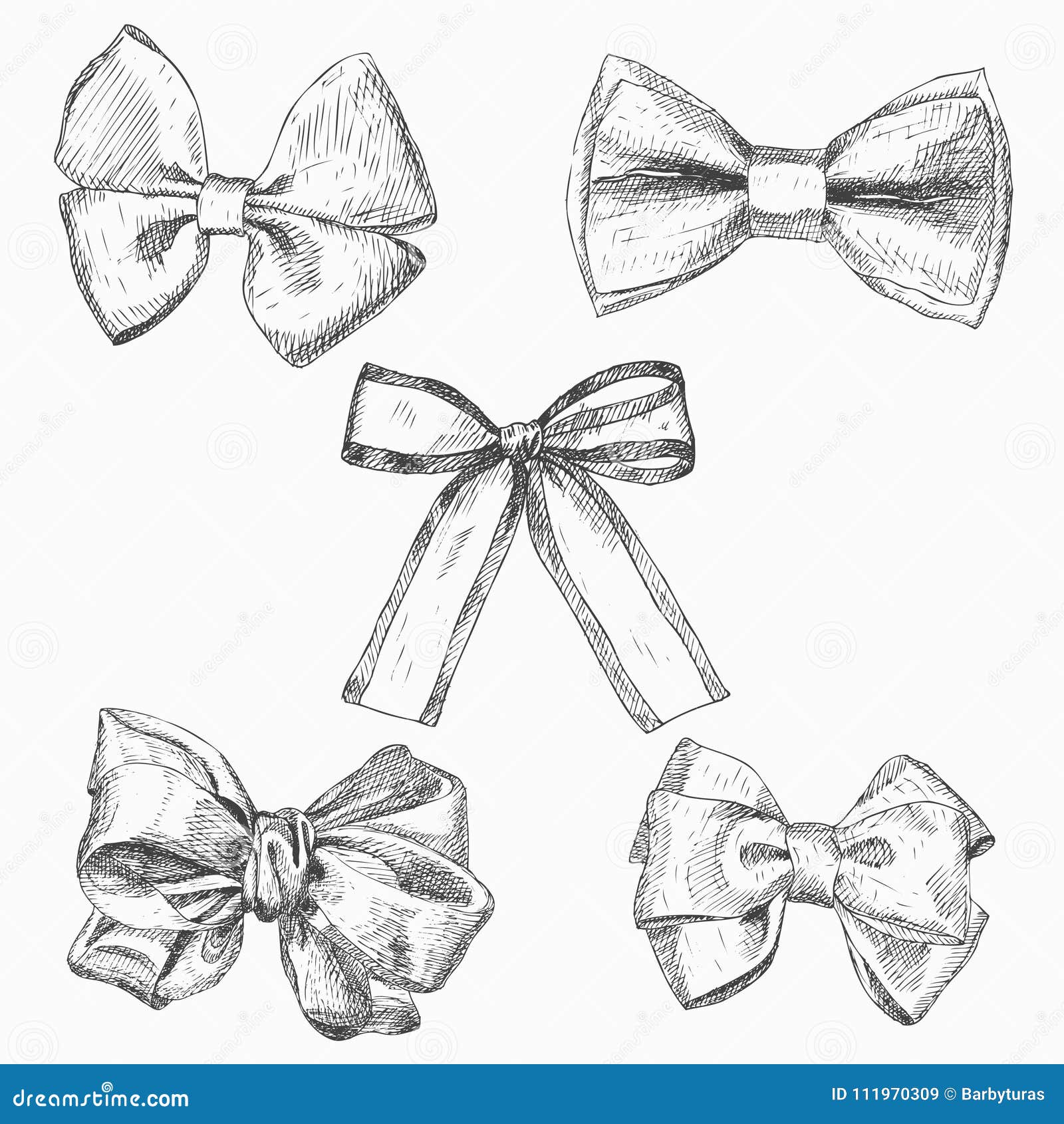 Hand Drawn Vector Illustrations. Different Types of Bows. Perfect for ...