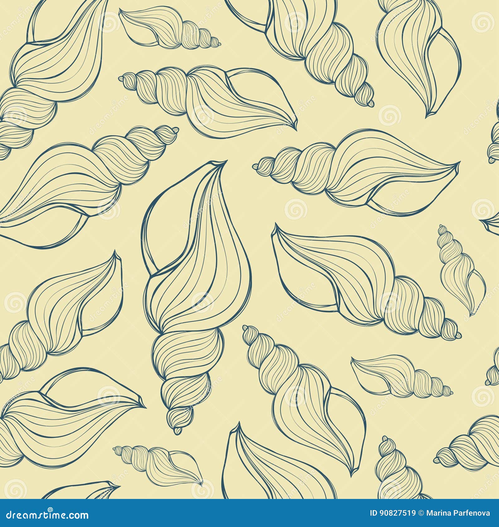 Hand Drawn Vector Illustrations - Seamless Pattern of Seashell. Stock ...