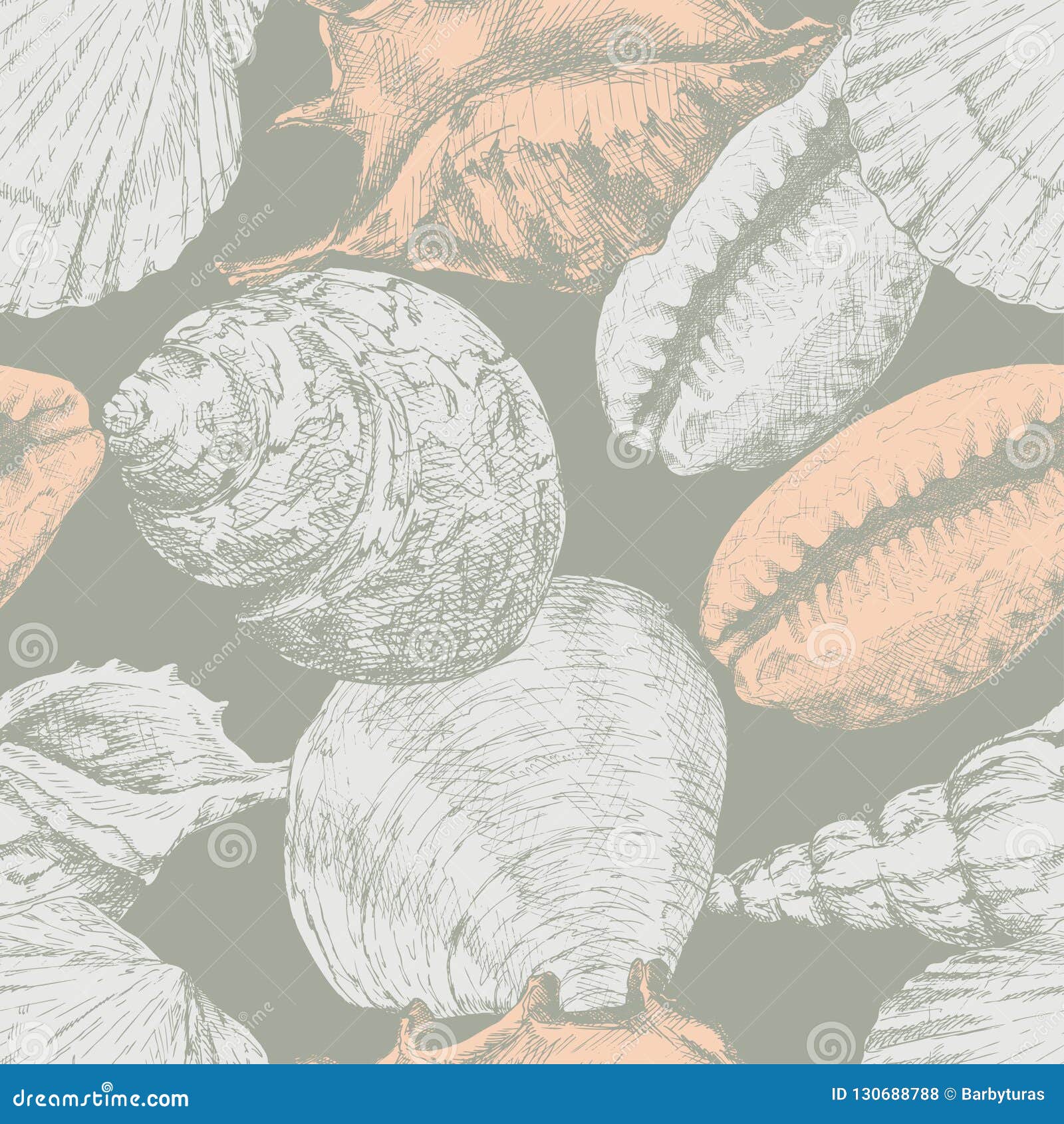 Hand Drawn Vector Illustrations - Seamless Pattern of Seashells. Marine ...