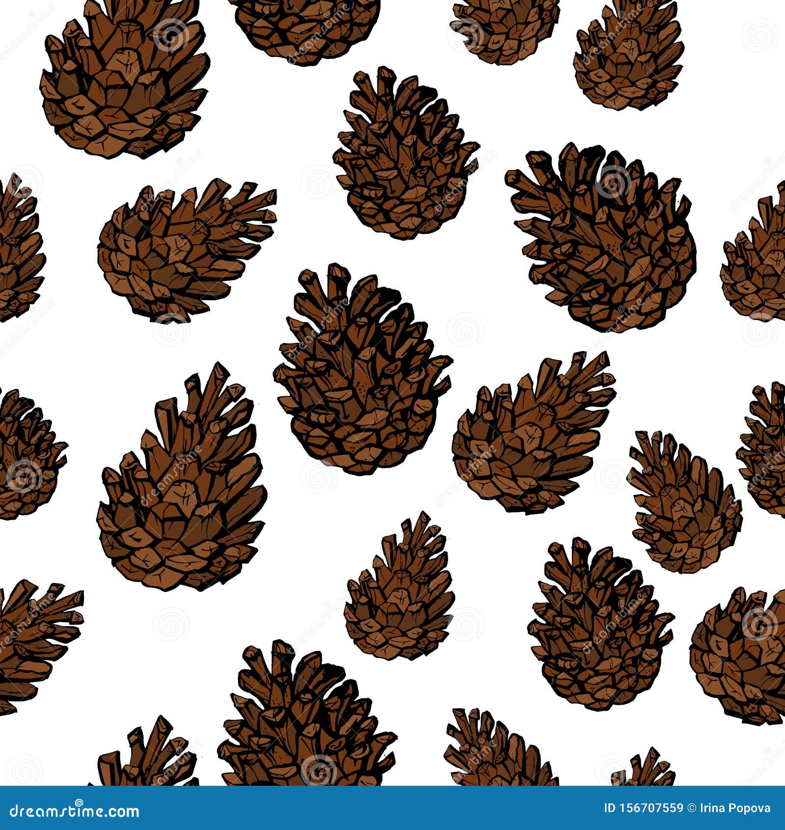 Hand Drawn Vector Illustrations. Seamless Pattern of Winter Pine Cones Isolated on White. Vector ...