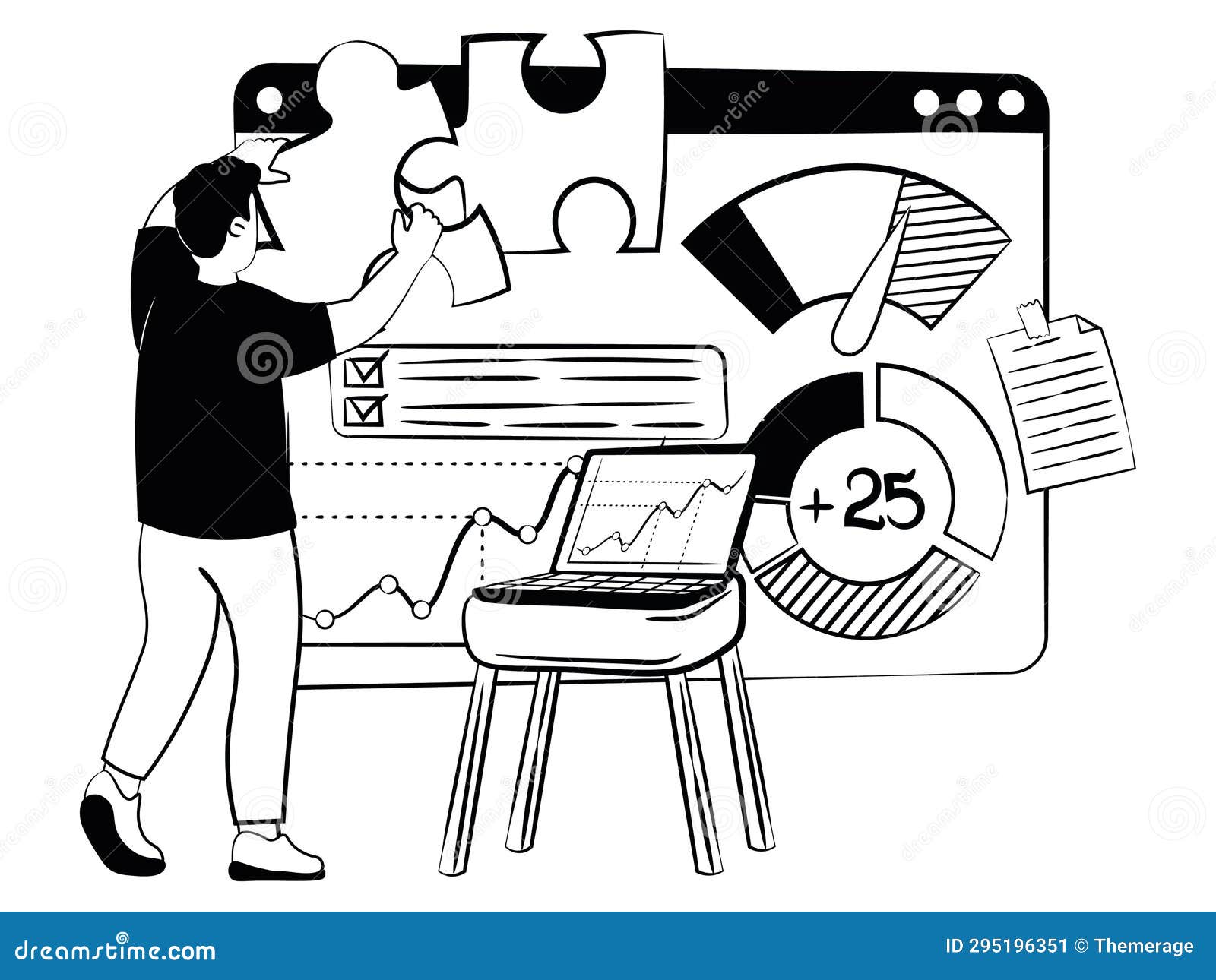 Hand Drawn Vector Image of Manager Who Man Builds Profit Strategy Stock ...