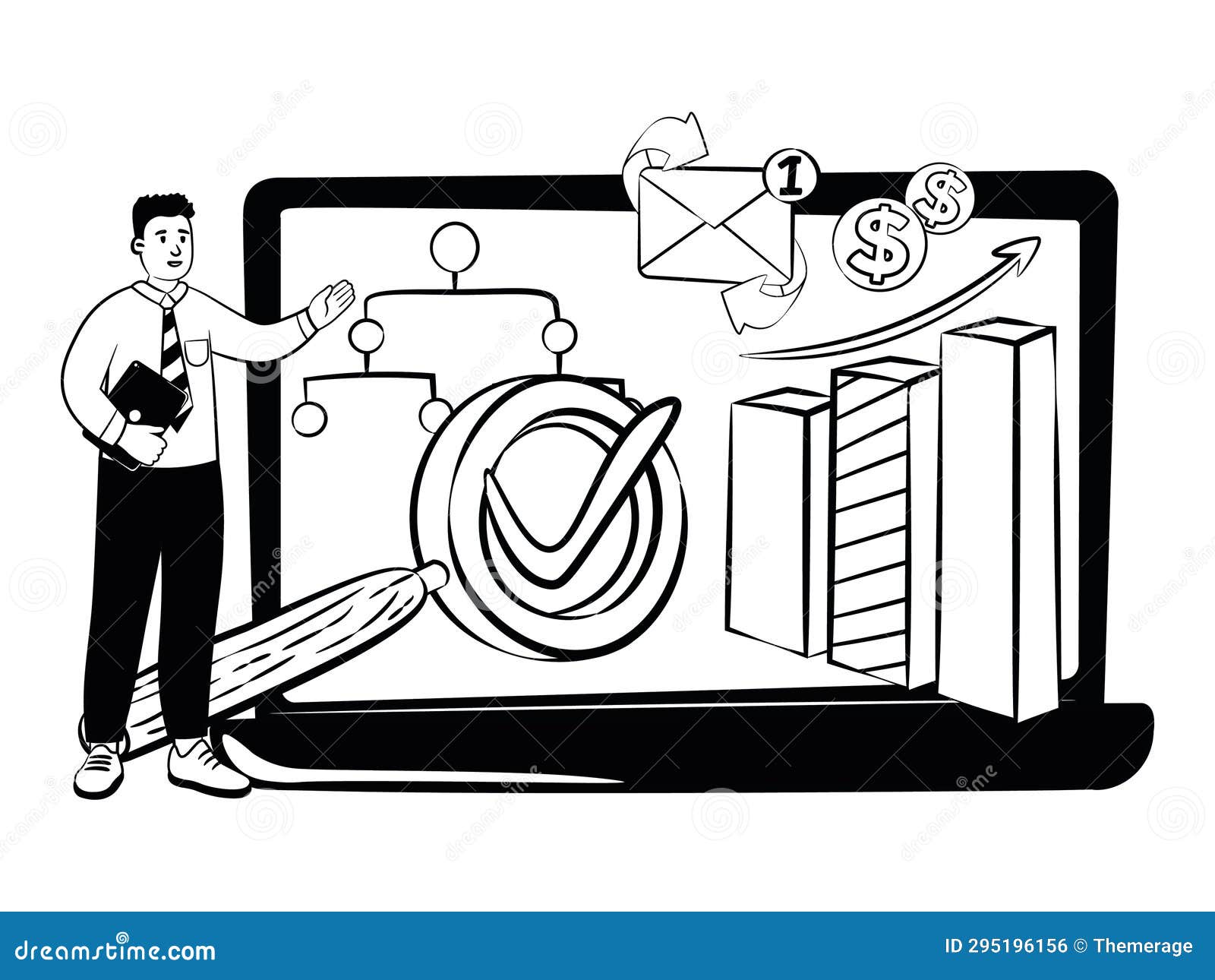 Hand Drawn Vector Image of Person Who Shows a Business Activity in ...