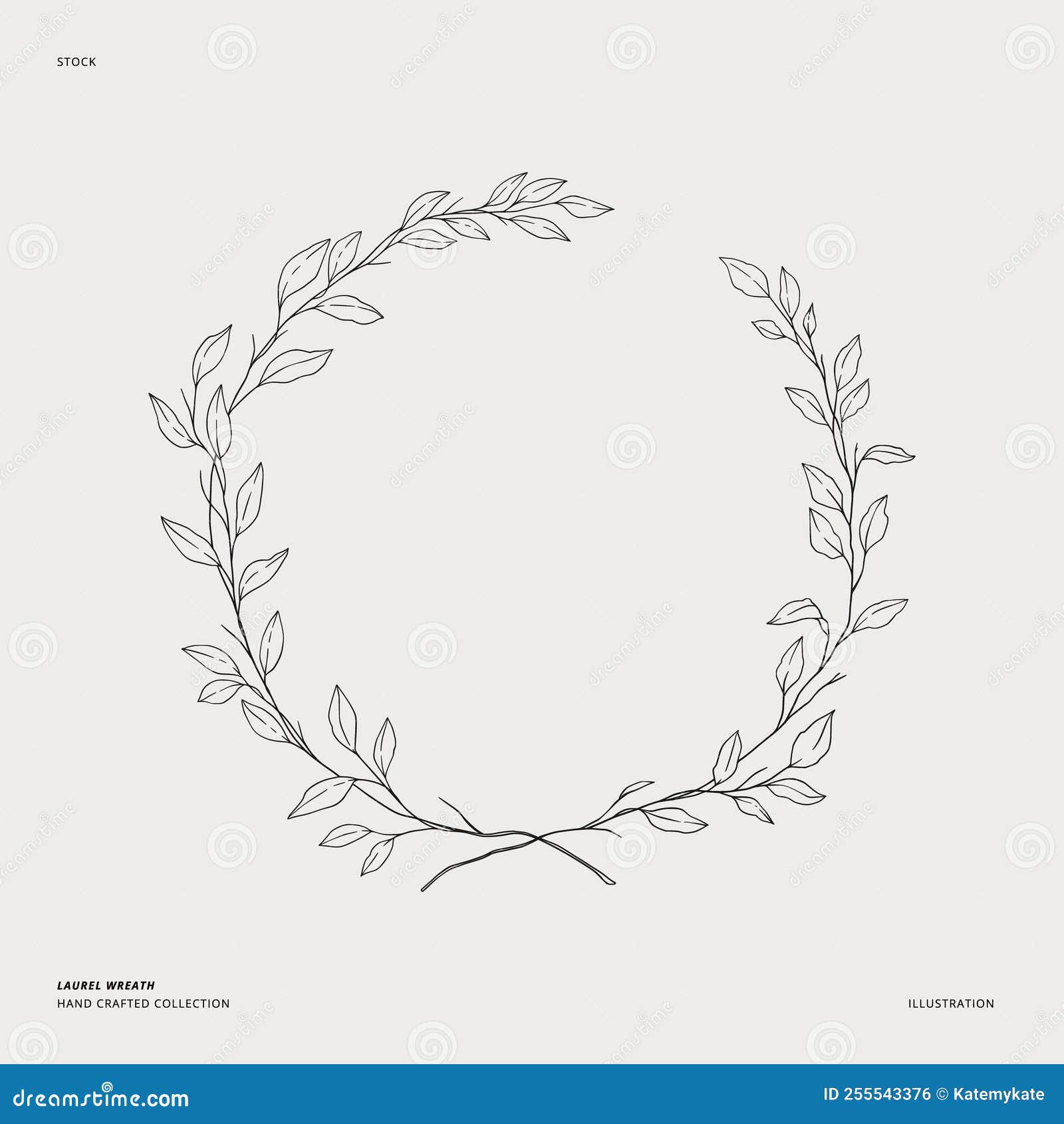 Hand Drawn Vector Laurel Wreath. Wreath of Gentle Branches and Leaves ...
