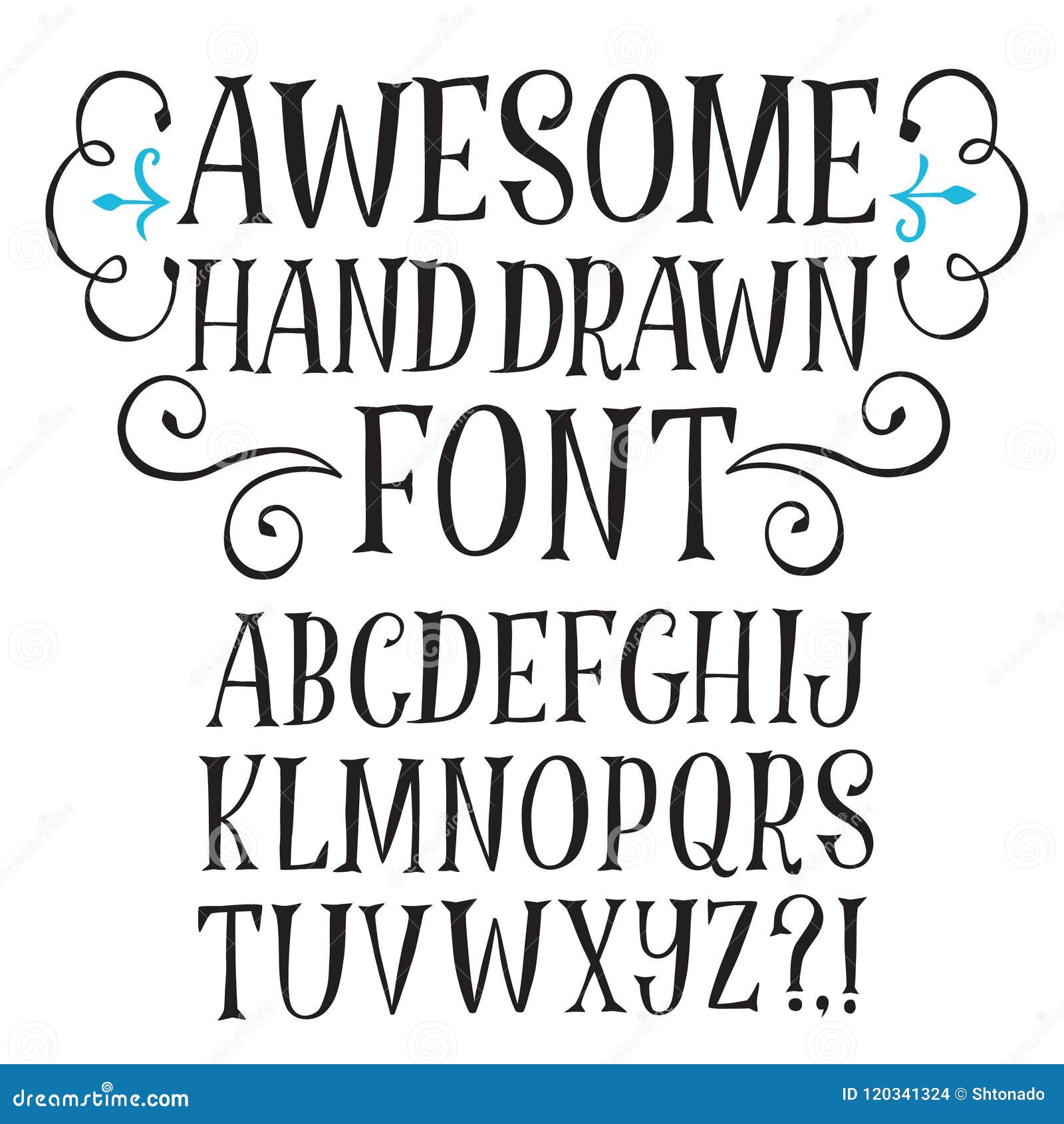 Hand Drawn Decorative Vector Letters Stock Illustration - Illustration ...