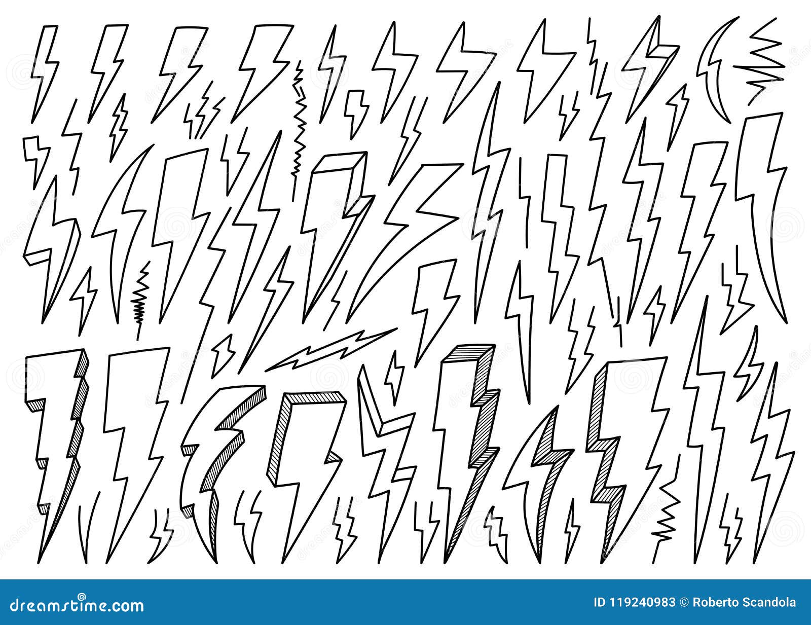 Hand Drawn Vector Lightning Bolts Stock Vector - Illustration of design ...