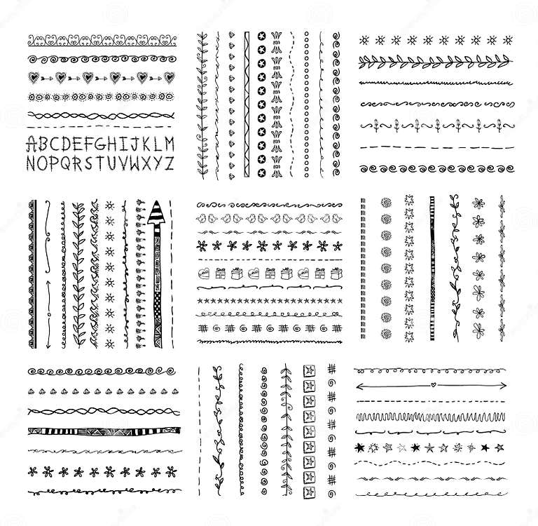 Hand-drawn Vector Line Border Set, Design Element Stock Vector ...