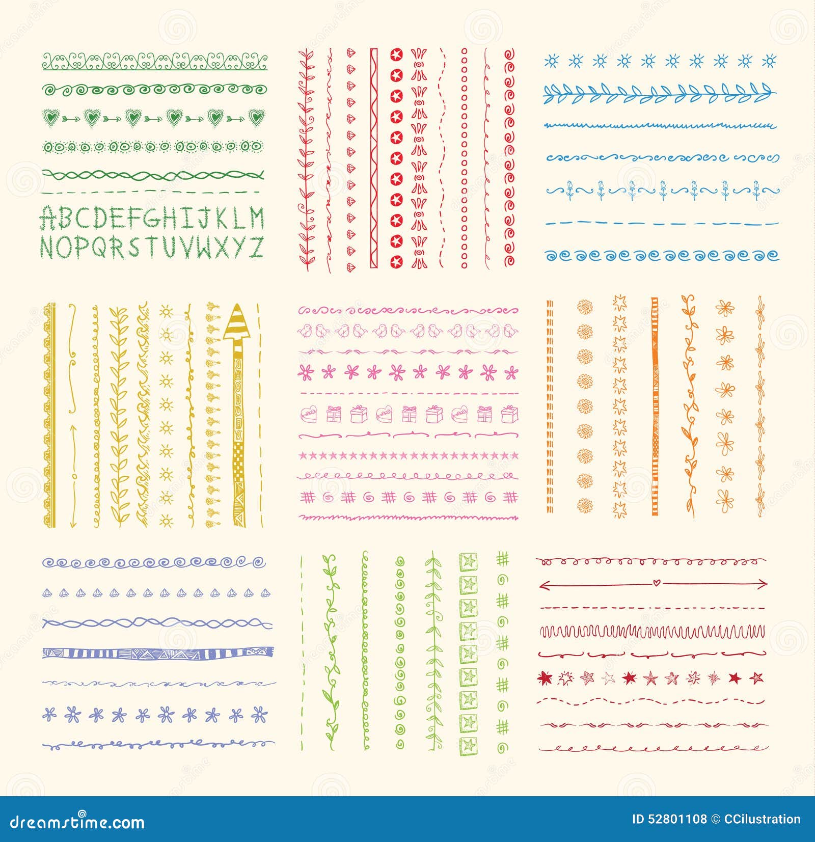 Hand-drawn Vector Line Border Set, Design Element Stock Vector ...