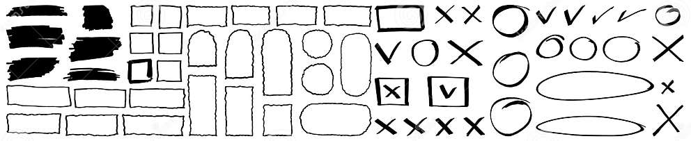 Hand Drawn Vector Marker Scribble Check Boxes, Arrows, Arch Shape ...