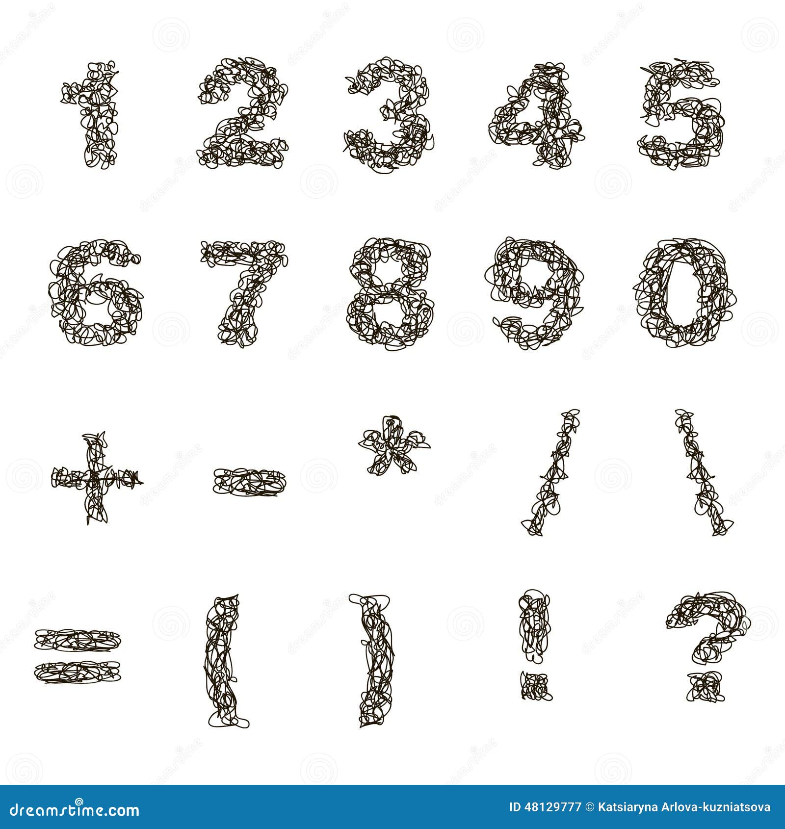 Hand drawn vector numbers stock vector. Illustration of lines - 48129777