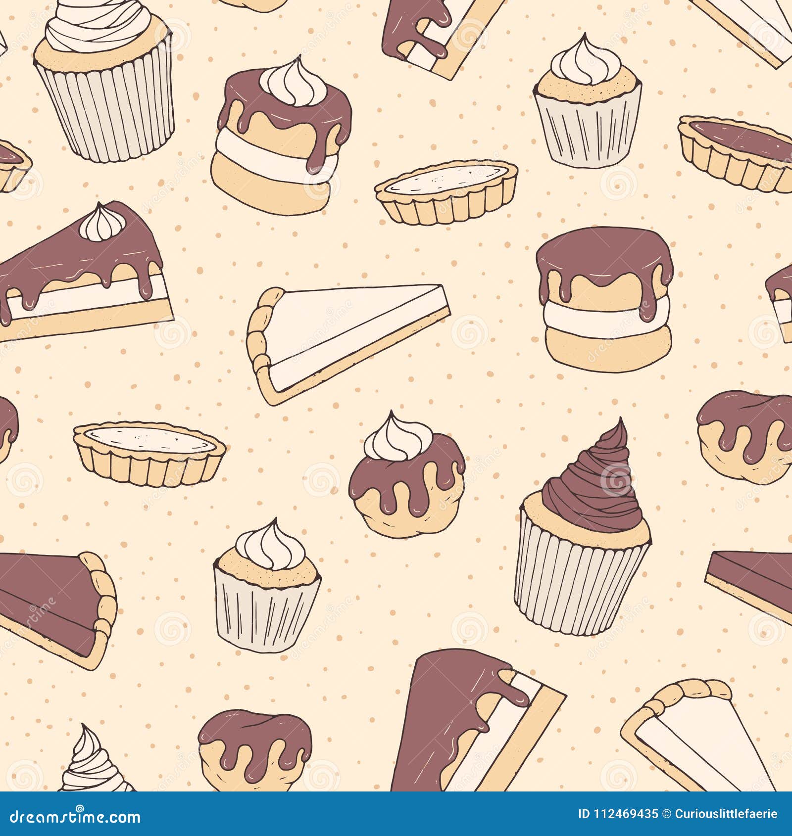 Hand Drawn Vector Pastry Seamless Pattern with Cake and Pie Piec Stock ...