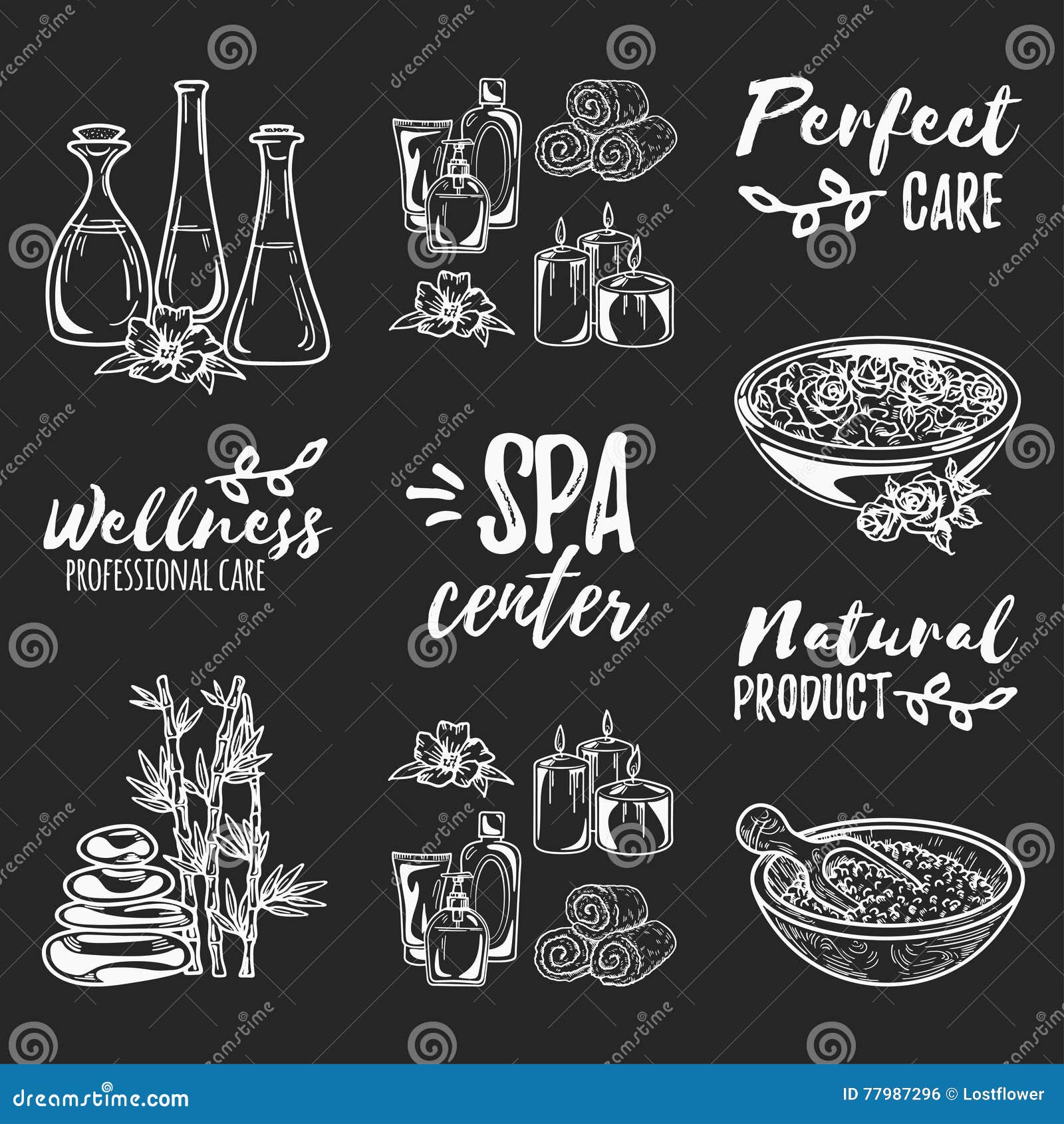 Hand Drawn Vector Pattern SPA and Beauty Stock Vector - Illustration of ...