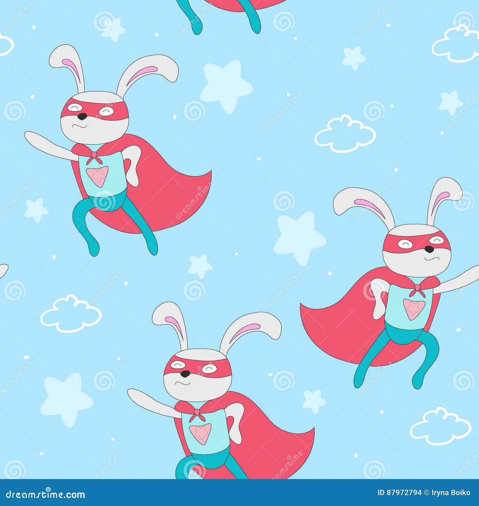 Hand Drawn Vector Pattern with Superhero Rabbit Animal Vector ...
