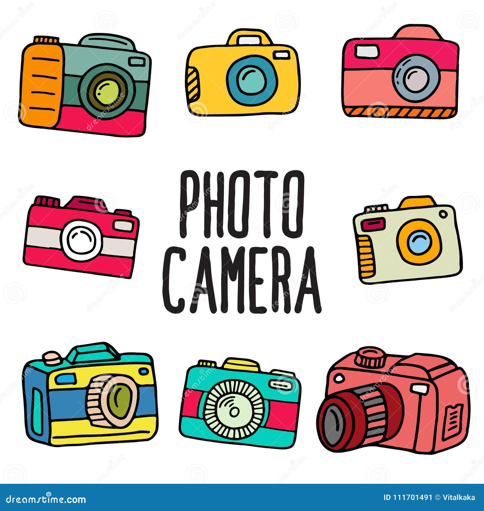 Set of doodle photo camera stock vector. Illustration of graphic ...