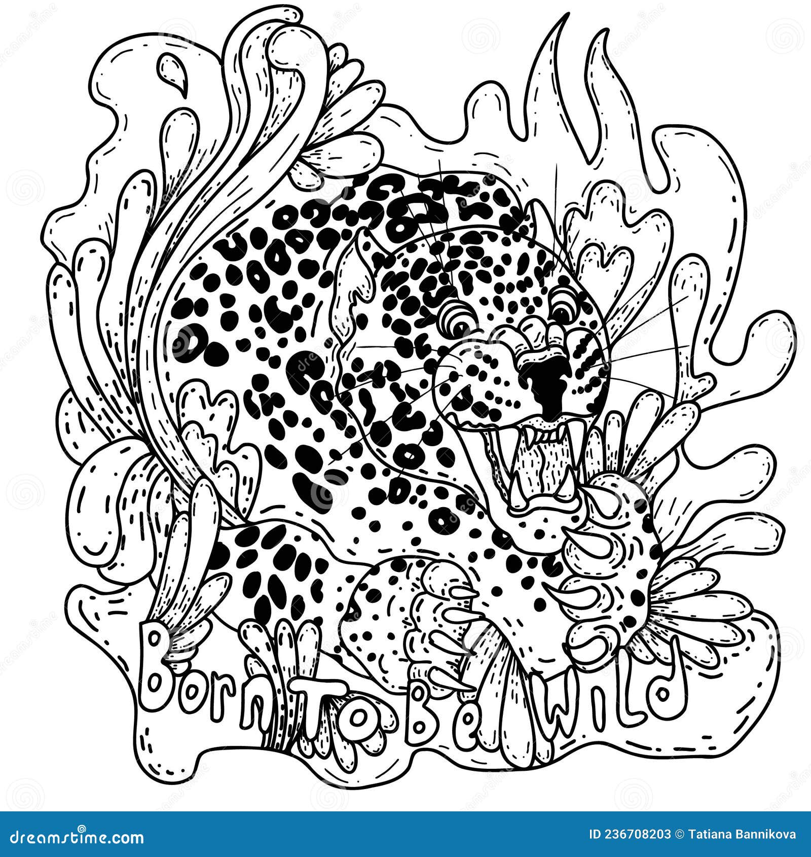Hand Drawn Vector Portrait of a Growling Leopard in Doodle Style ...