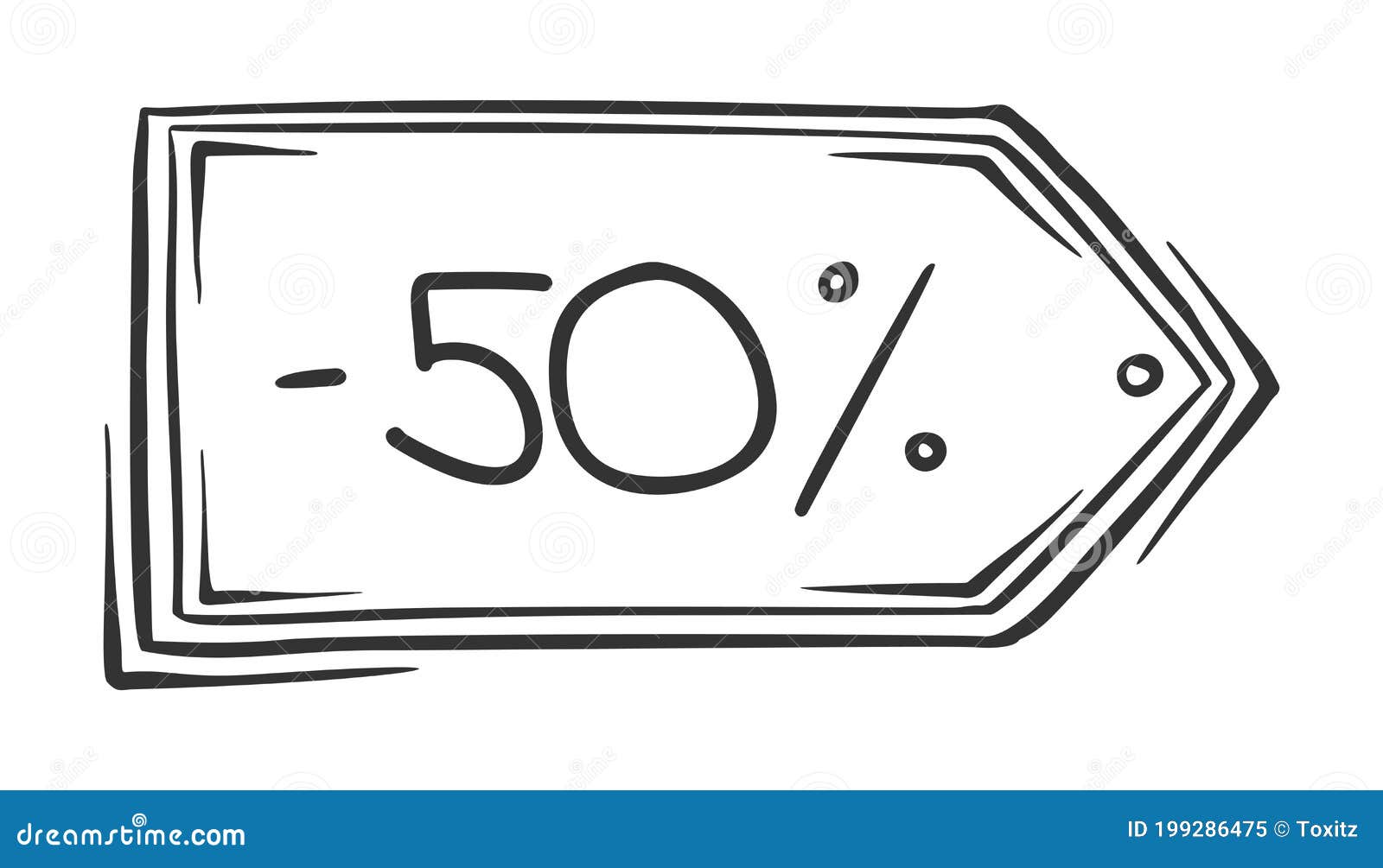 Hand Drawn Vector of Price Tag -50, Isolated on White Background Stock ...
