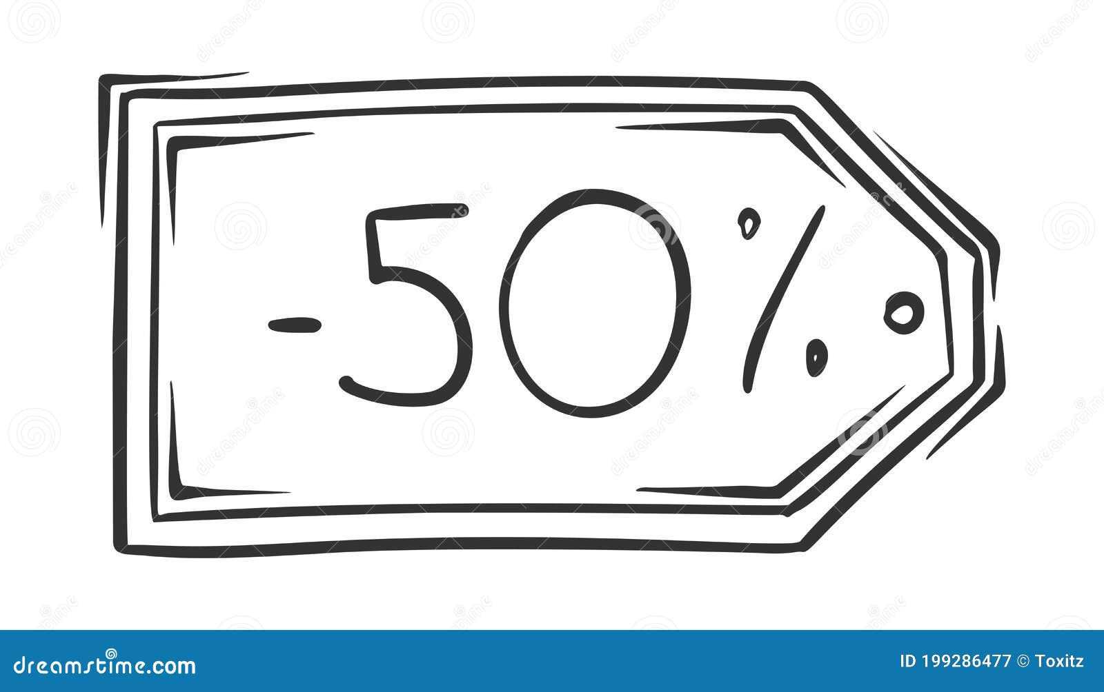 Hand Drawn Vector of Price Tag -50, Isolated on White Background Stock ...