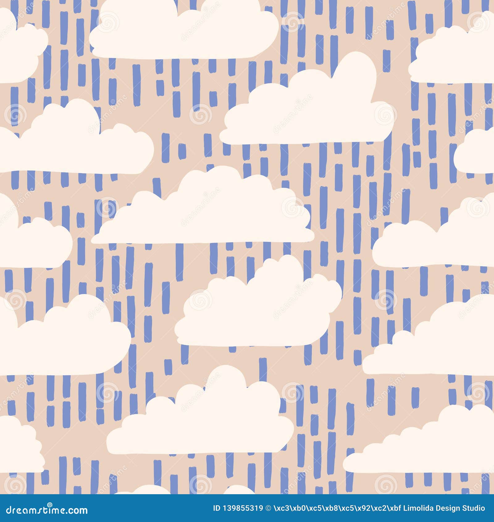 Hand Drawn Vector Rain Cloud Illustration. Seamless Repeating Pattern ...