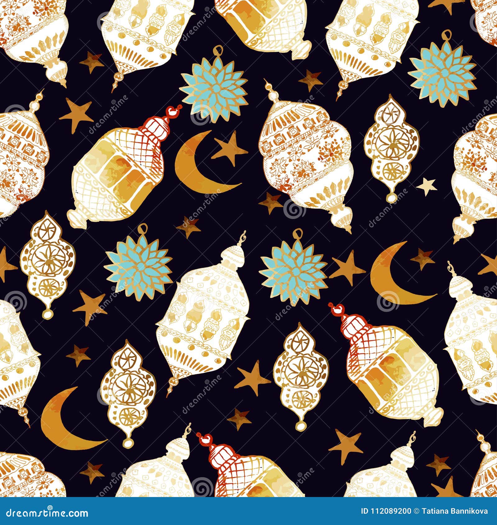 Hand Drawn Vector Ramadan Background. Colorful Seamless Pattern Stock ...