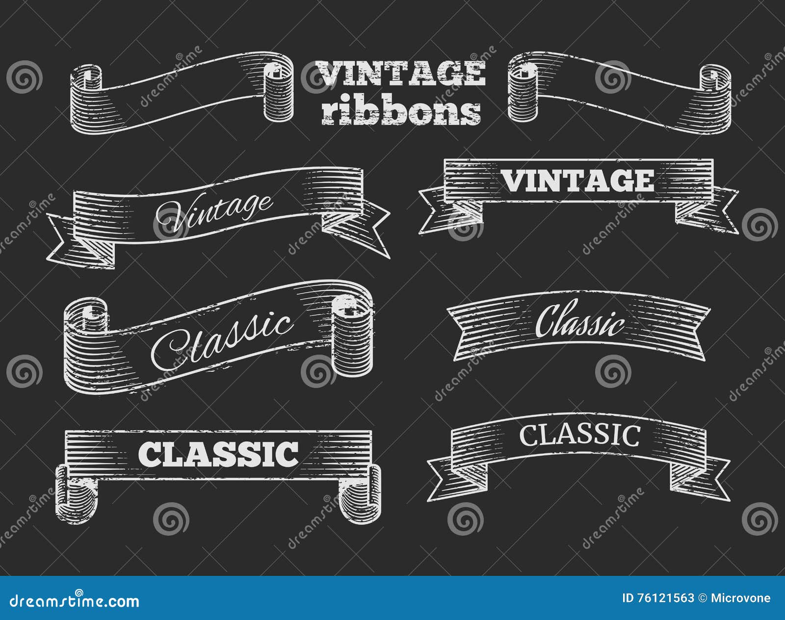 Hand Drawn Vector Retro Ribbon Banners on Blackboard Stock Vector ...