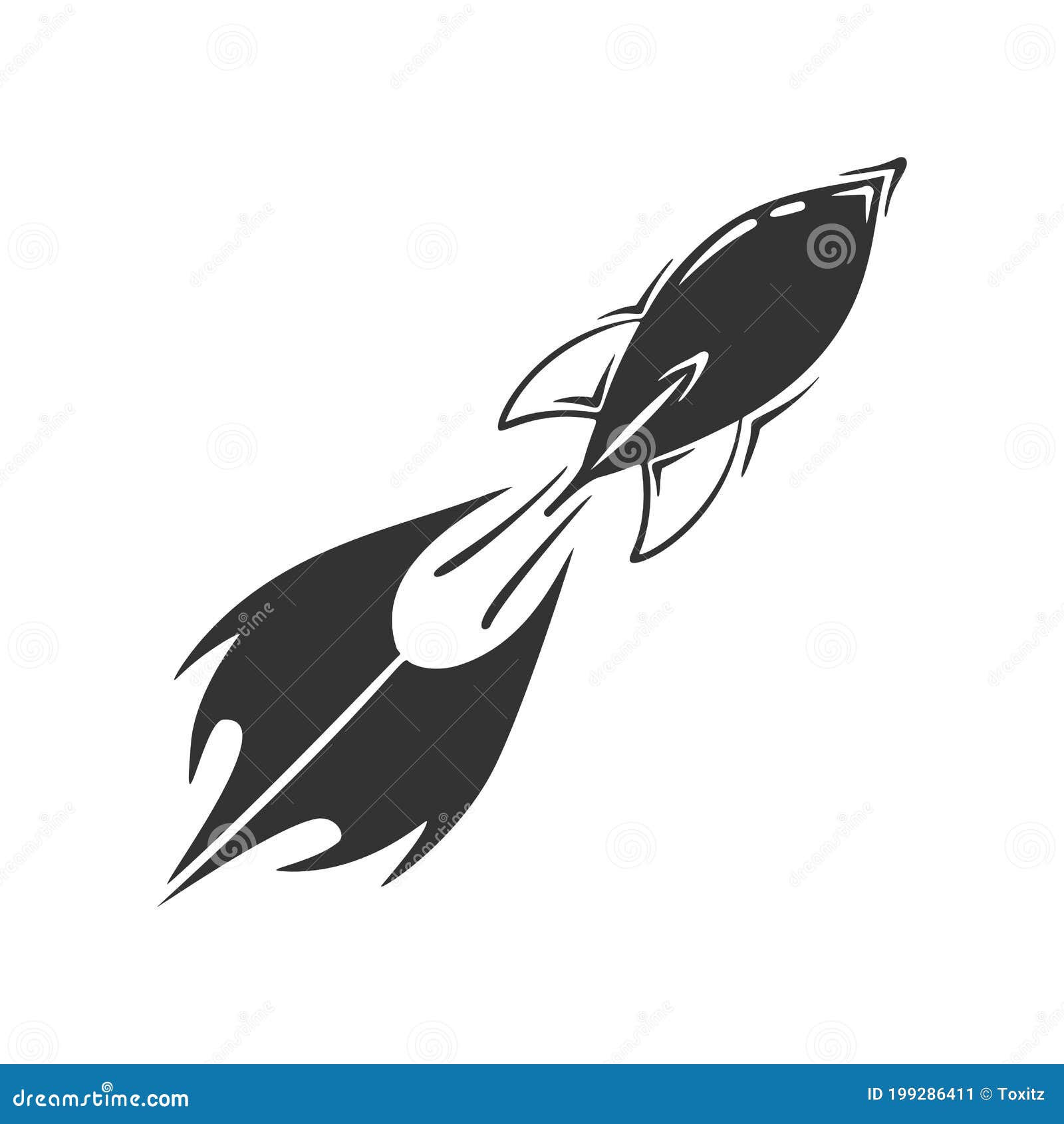 Hand Drawn Vector of Rocket with Flame, Isolated on White Background ...