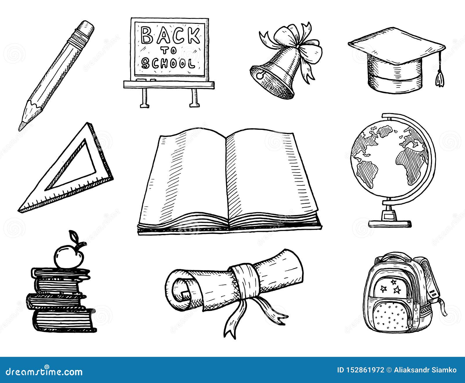 Hand Drawn Vector School Object Set. Back To School Illustrations Stock ...