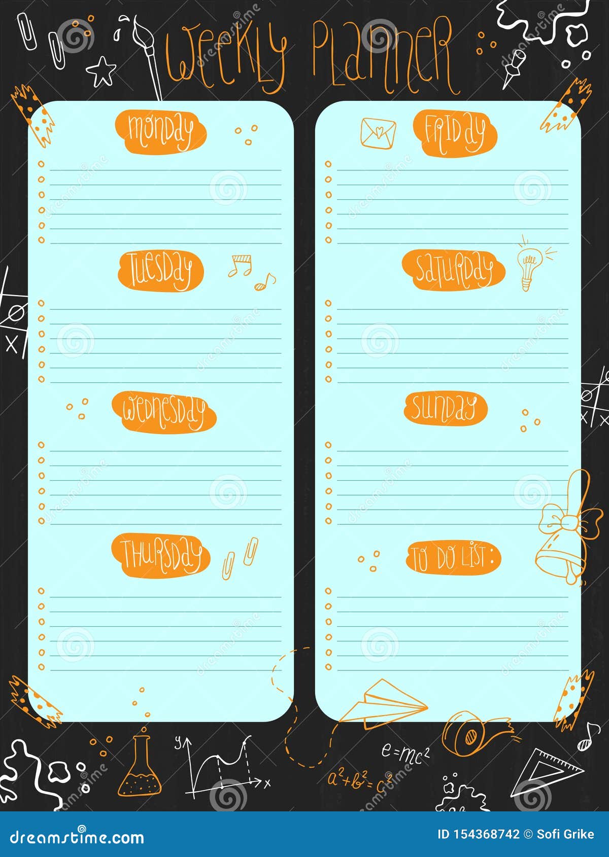 Hand Drawn Vector School Weekly Planner, Schedule Template on ...
