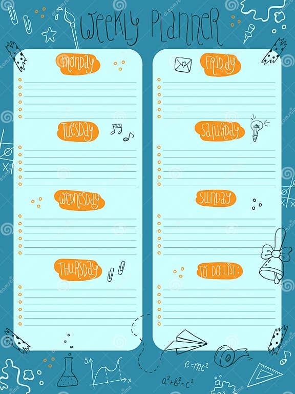 Hand Drawn Vector School Weekly Planner, Schedule Template. Stock ...