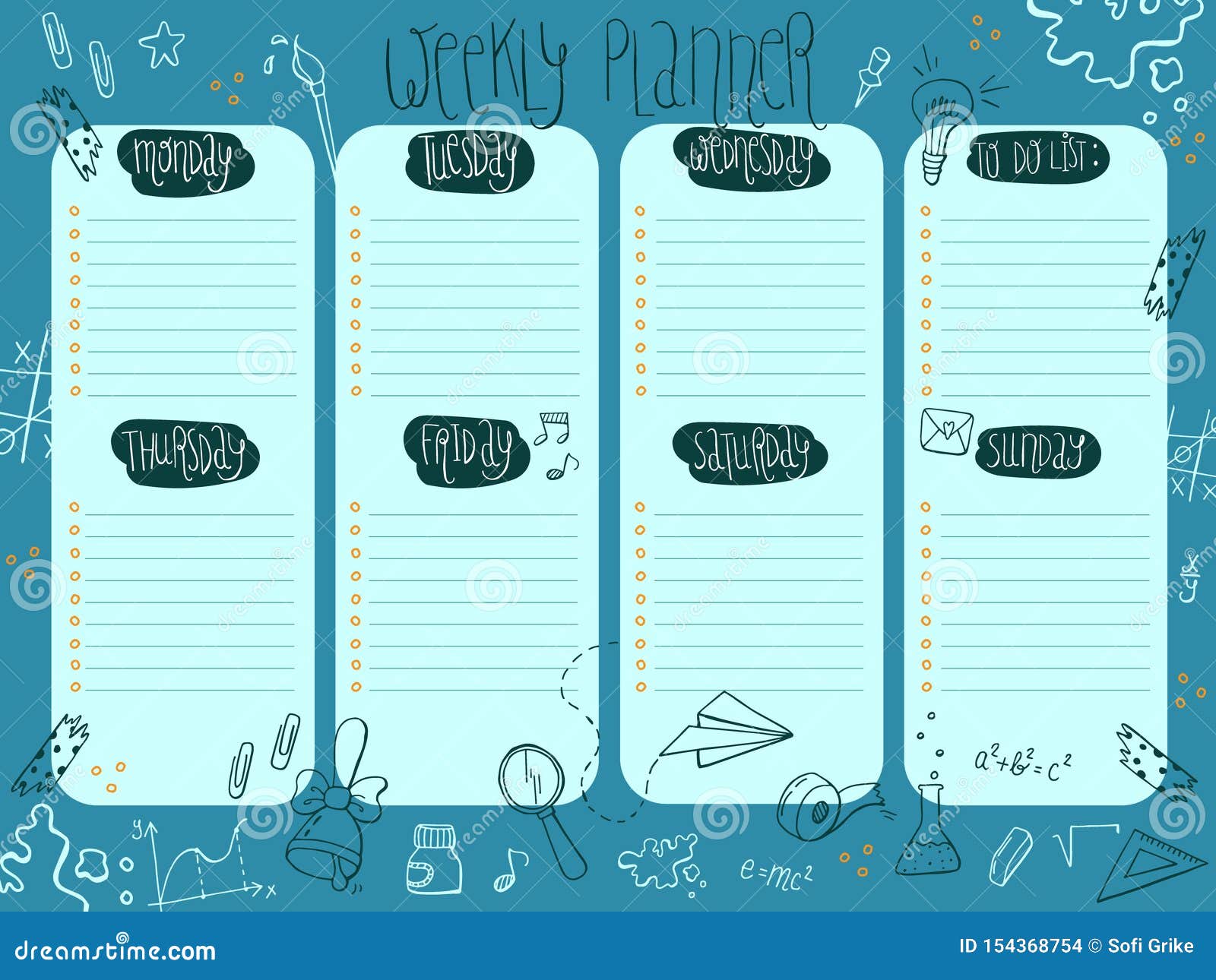Hand Drawn Vector School Weekly Planner, Schedule Template. Stock ...