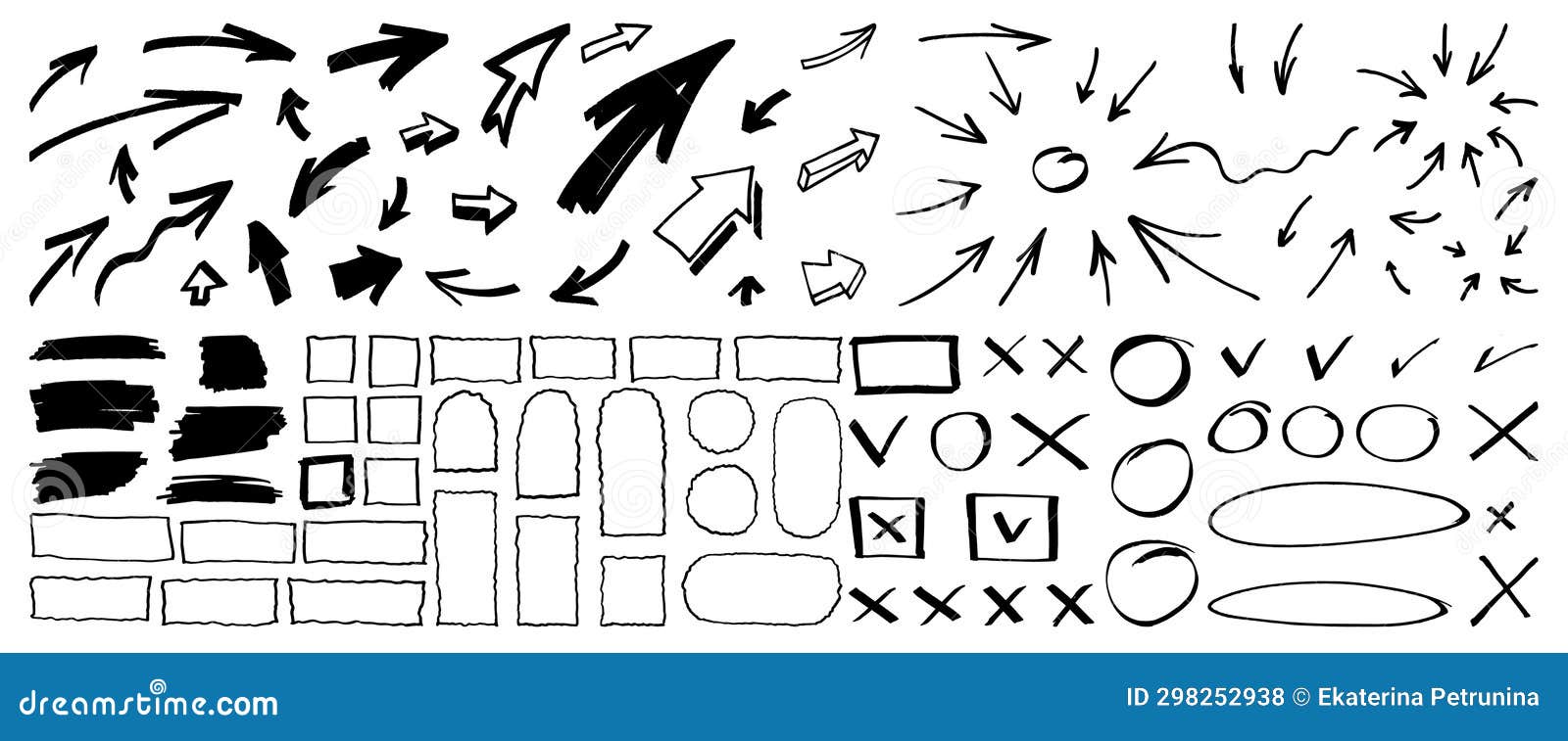 Hand Drawn Scribble Check Boxes, Arrows, Arch Shaped Frames. Grunge ...