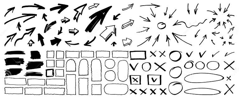 Hand Drawn Scribble Check Boxes, Arrows, Arch Shaped Frames. Grunge ...