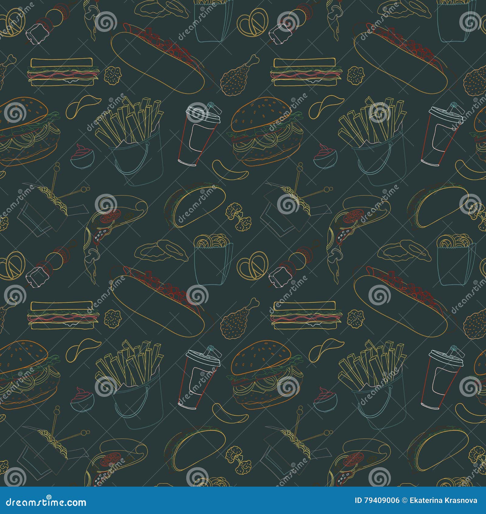 Hand-drawn Vector Seamless Fast Food Pattern Stock Vector ...