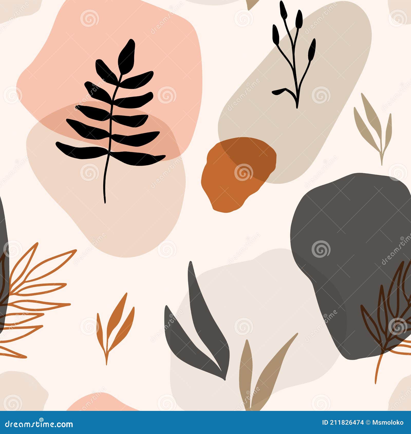 Hand Drawn Vector Seamless Floral Organic Pattern. Organic Shapes ...