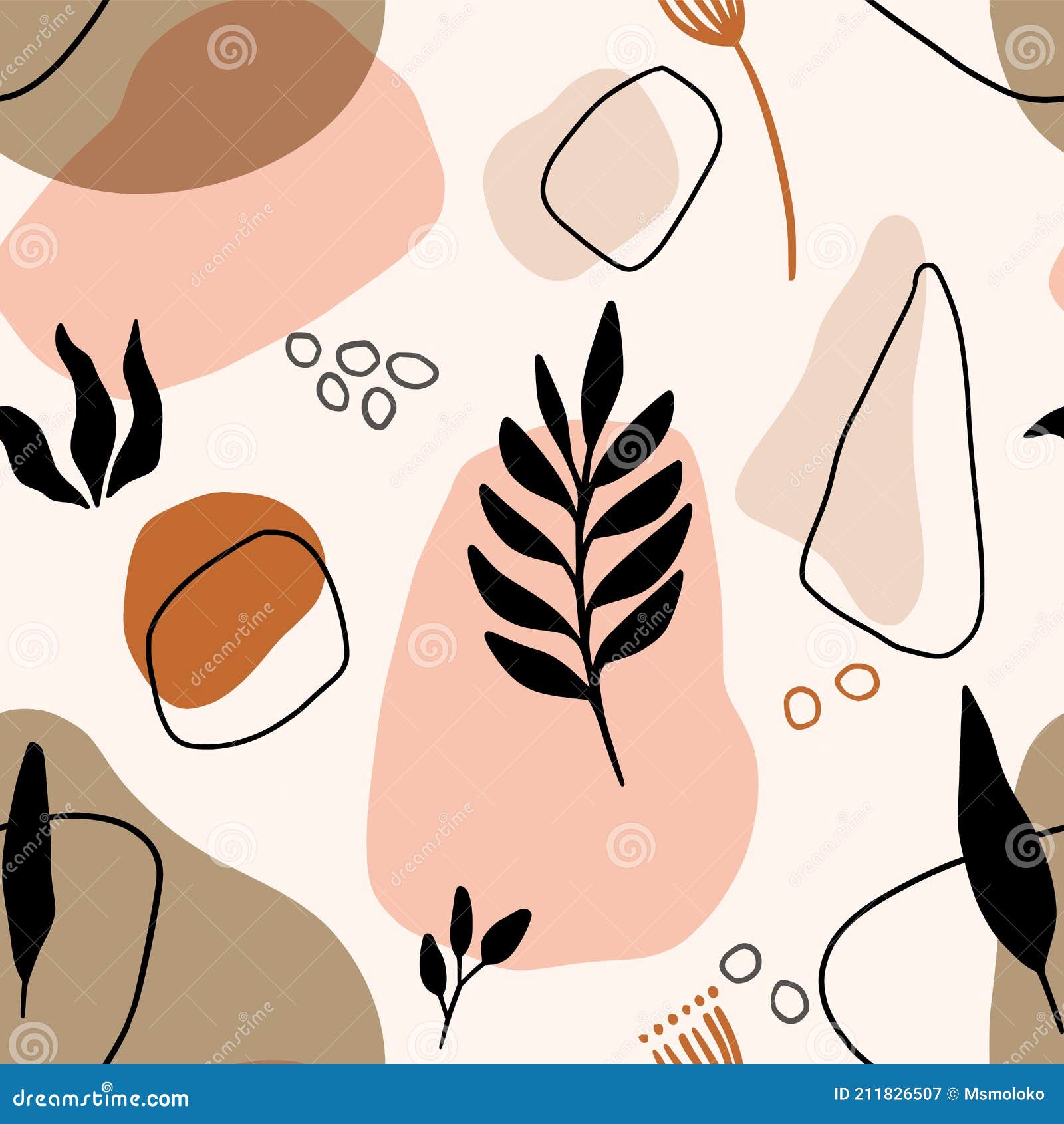 Hand Drawn Vector Seamless Floral Organic Pattern. Organic Shapes ...