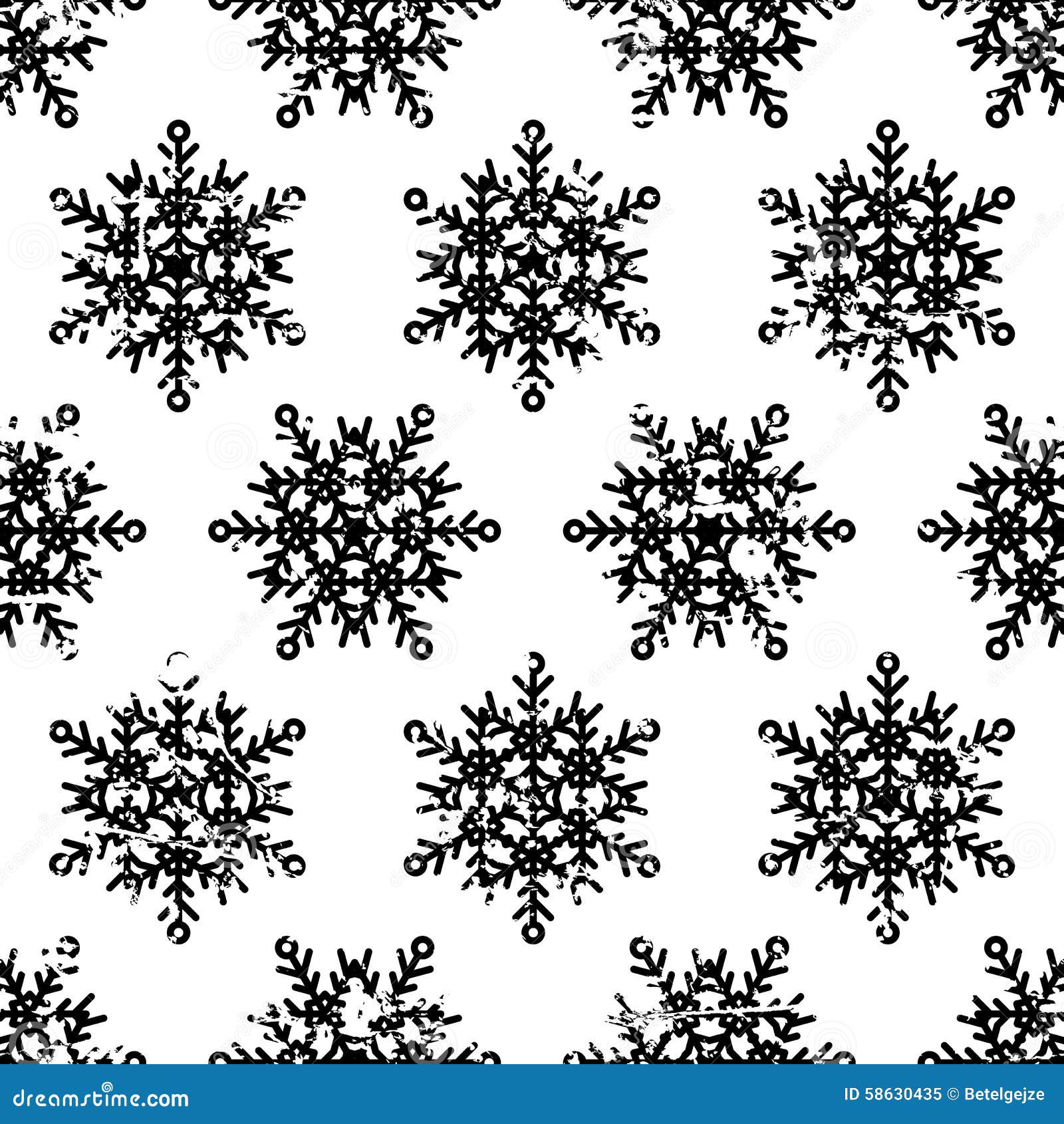 Hand Drawn Vector Seamless Pattern with Black Snowflakes Isolate Stock ...