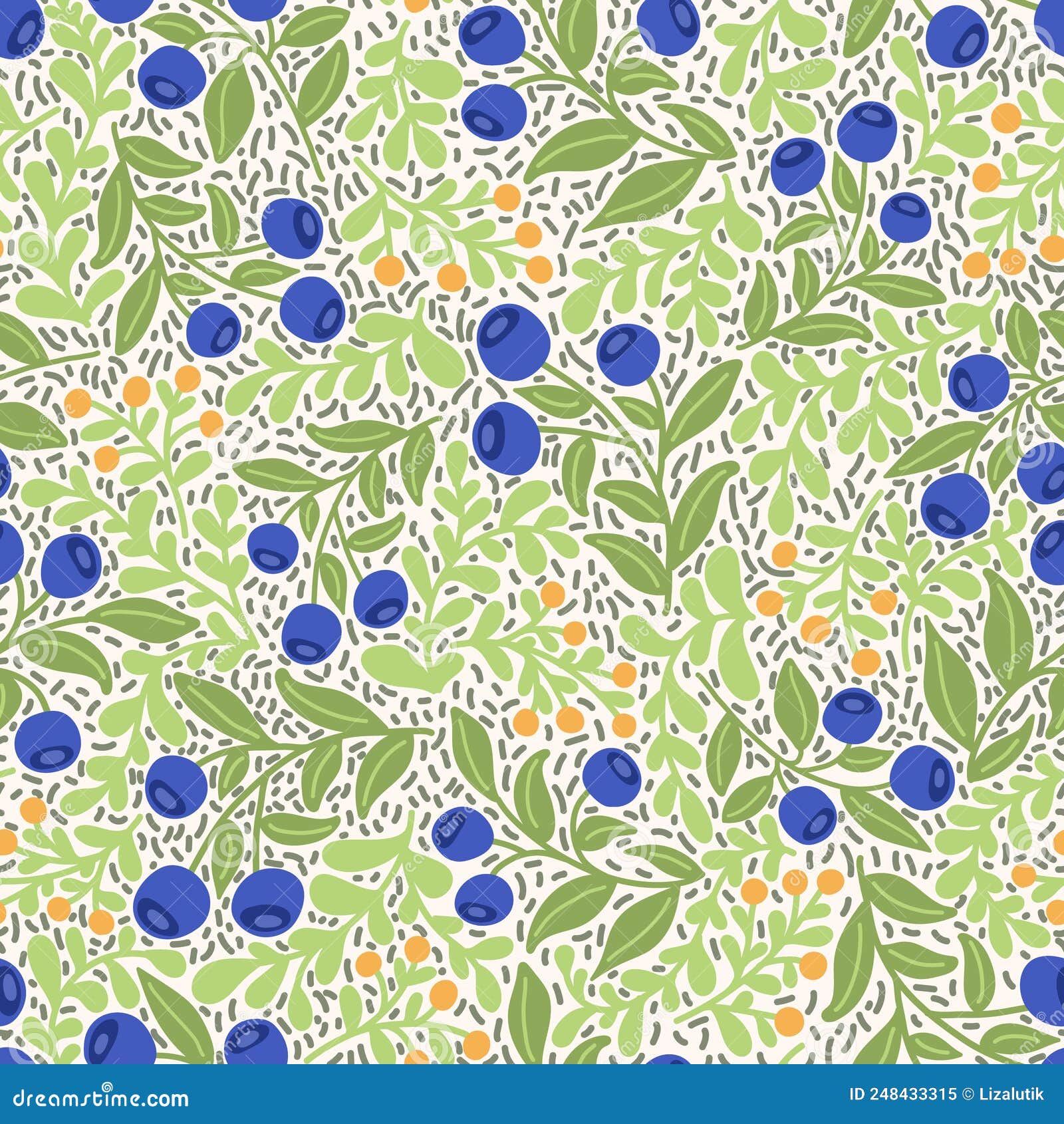 Hand Drawn Vector Seamless Pattern with Blueberry Stock Vector ...