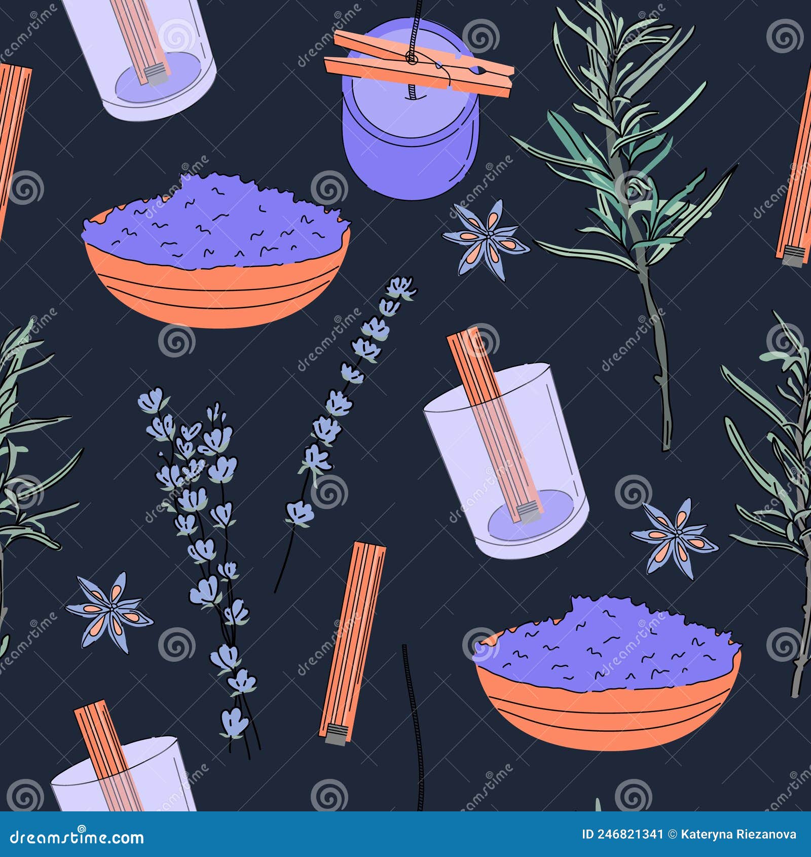 Hand Drawn Vector Seamless Pattern of Candles Making Process Stock ...