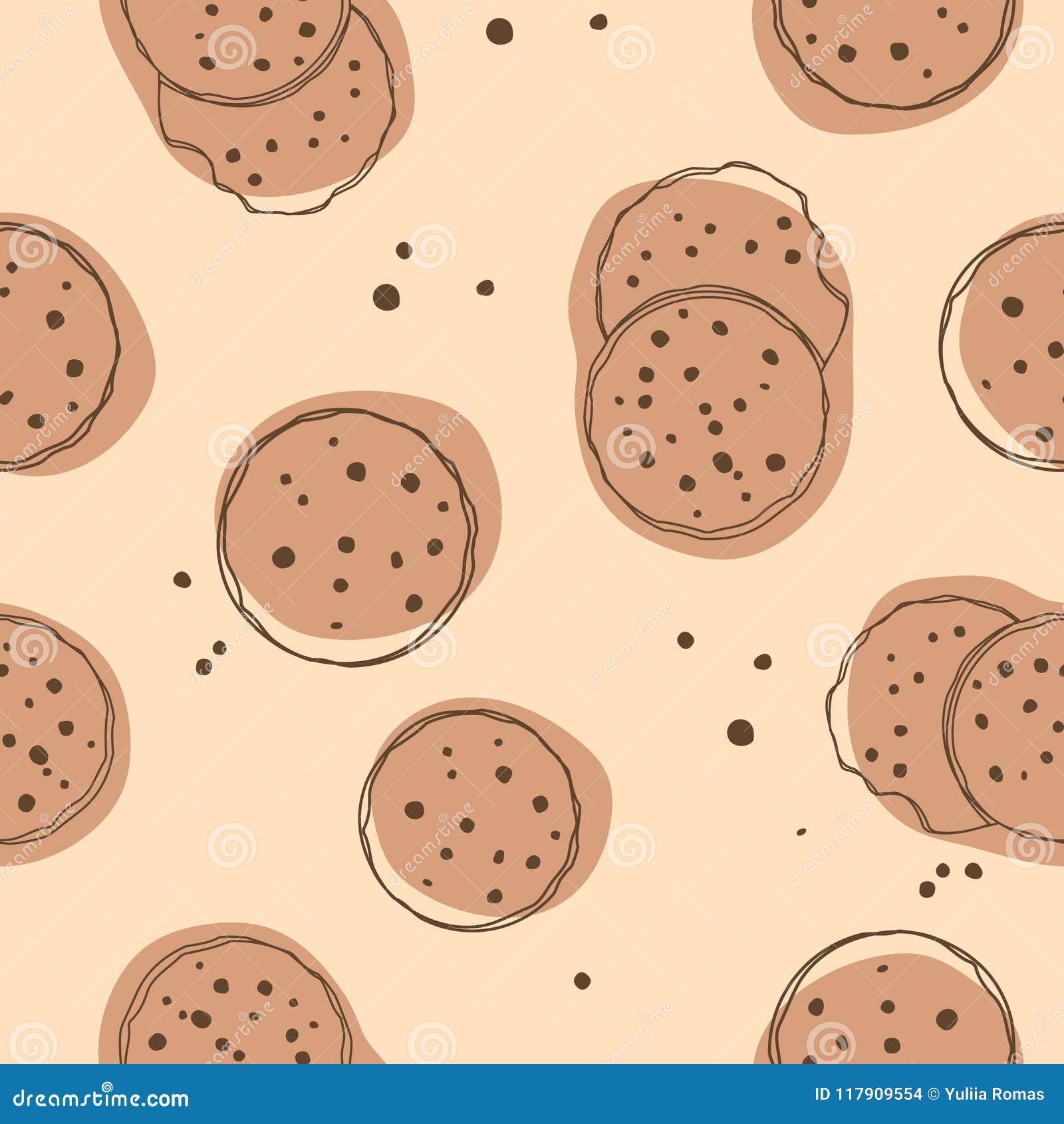 Simple Cute Cookie Flat Vector Seamless Pattern. Stock Vector ...