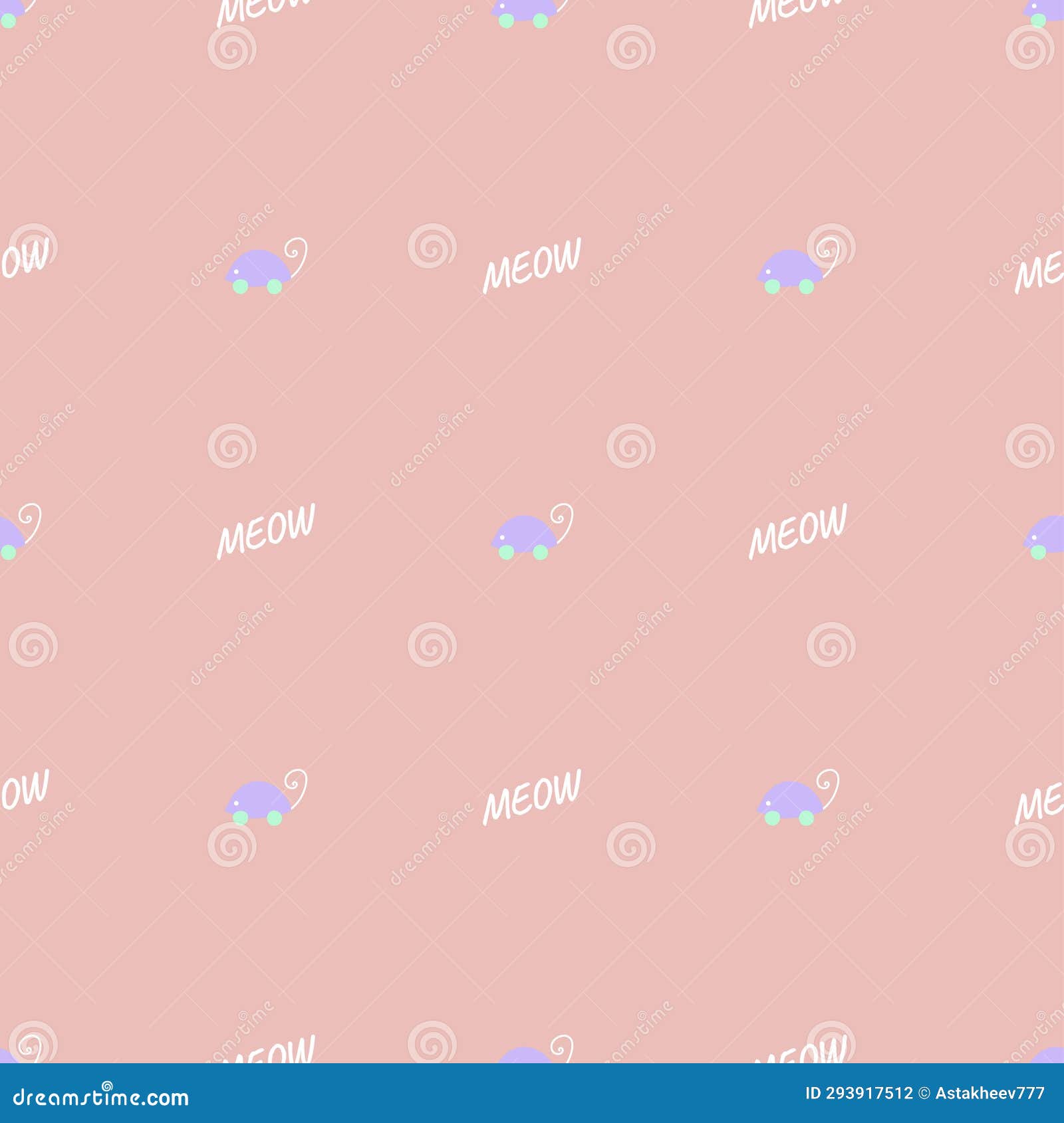 Hand Drawn Vector Seamless Pattern of Funny Cartoon Mouse Toy and Meow ...