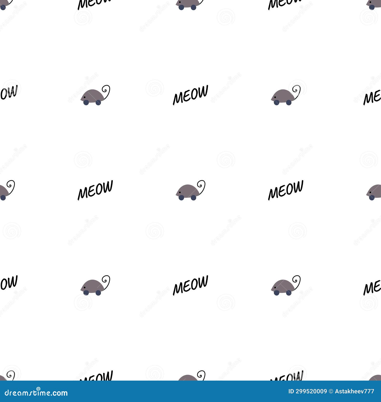 Hand Drawn Vector Seamless Pattern of Funny Cartoon Mouse Toy and Meow ...