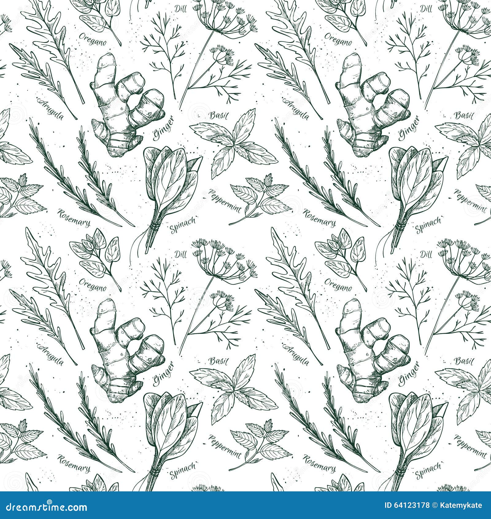 Hand Drawn Vector. Seamless Pattern with Herbs and Spices. Stock Vector ... Hand Drawn Vector. Seamless Pattern with Herbs and Spices. Stock Vector ...
