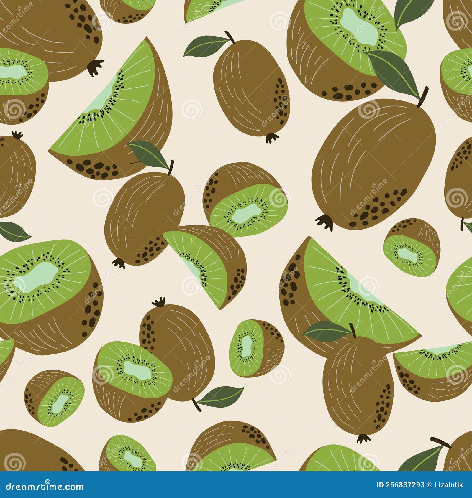Hand Drawn Vector Seamless Pattern with Kiwifruit Stock Vector ...