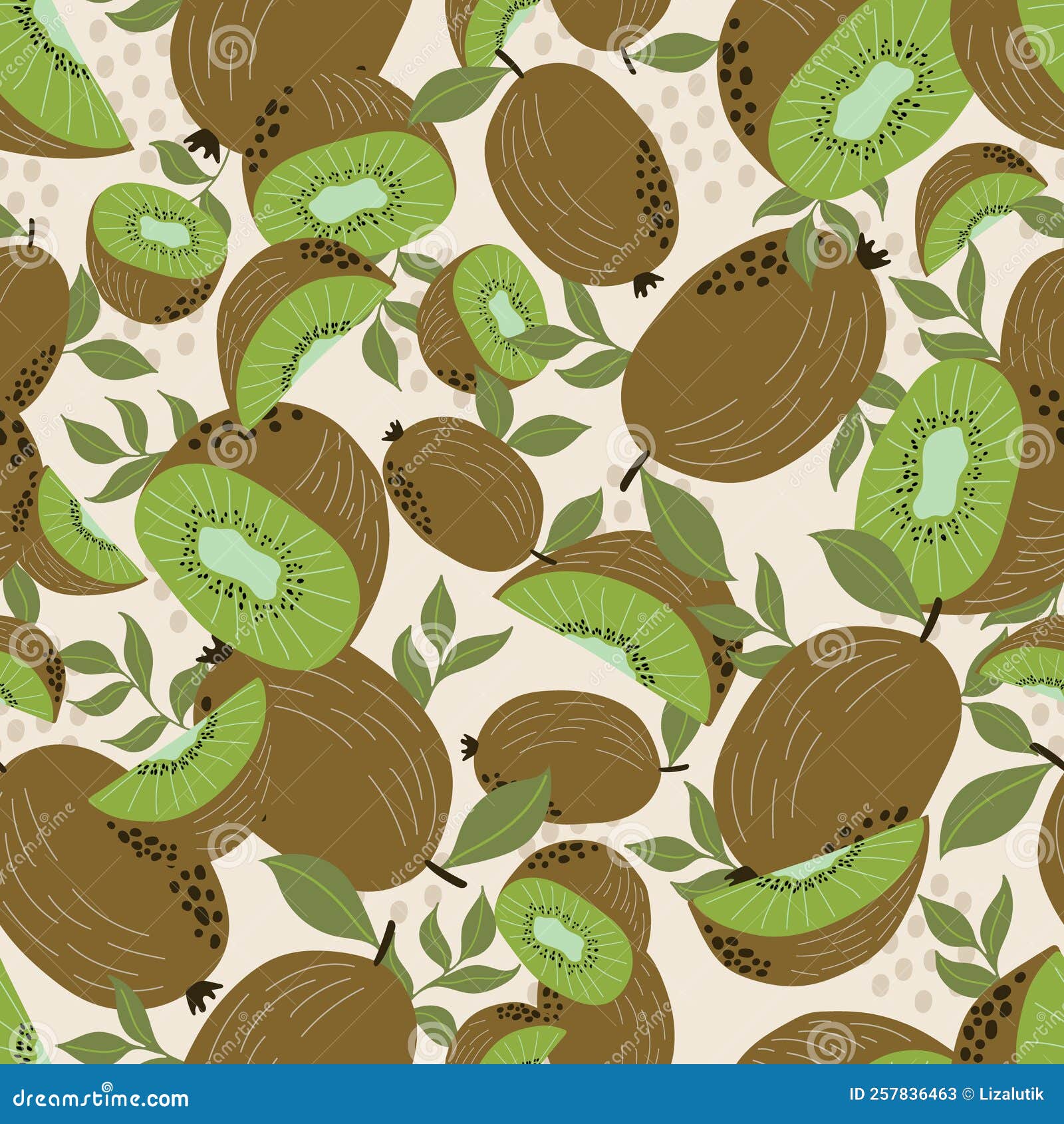 Hand Drawn Vector Seamless Pattern with Kiwifruit Stock Vector ...