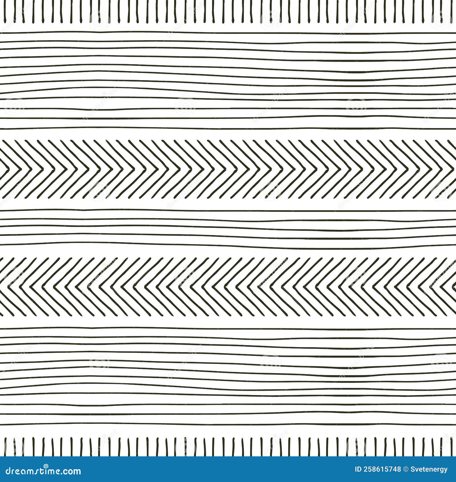 Hand Drawn Vector Seamless Pattern of Lines and Stripes Black and White ...