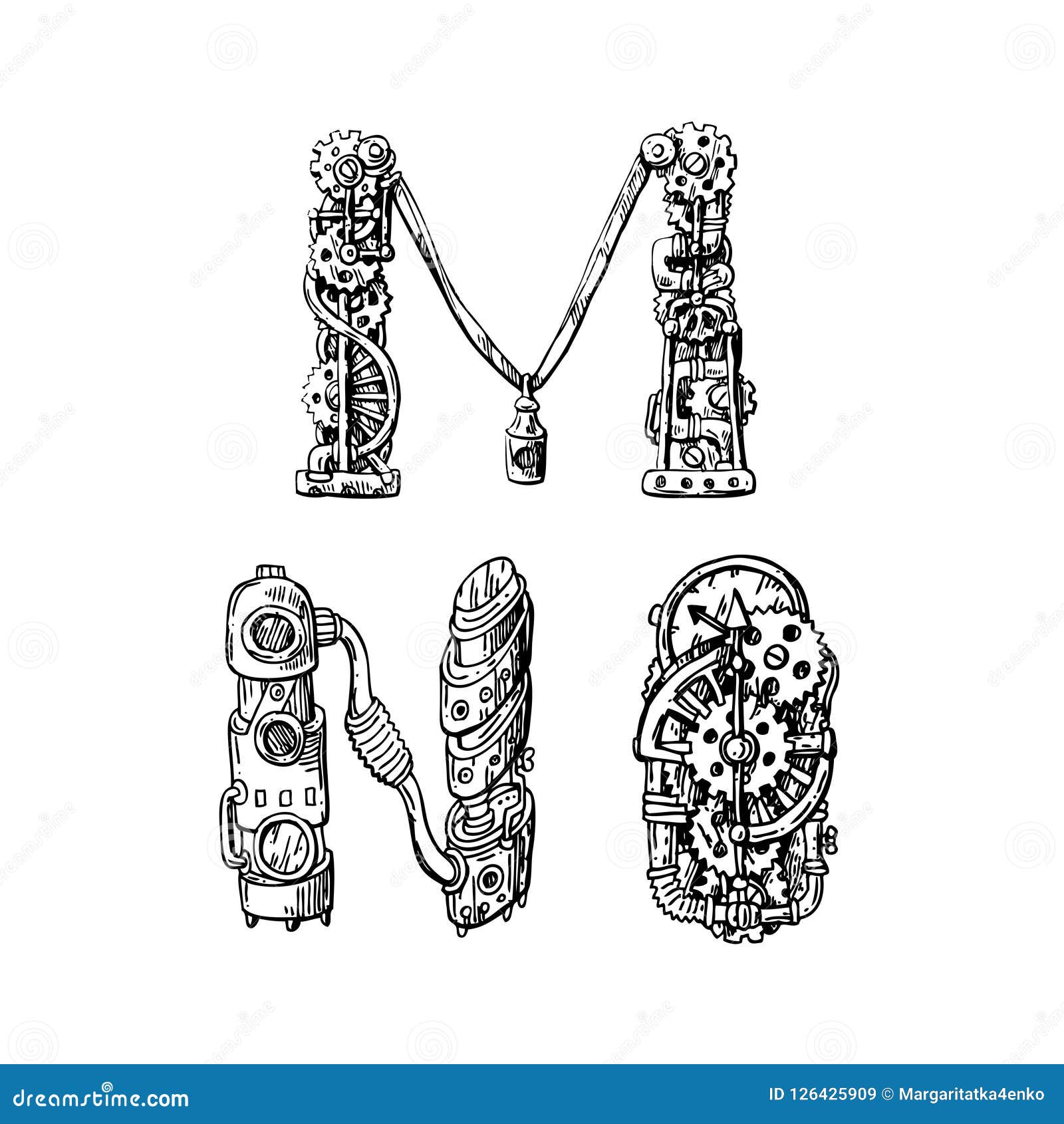 Hand Drawn Vector Seamless Pattern with Mechanical Letters. Stock ...