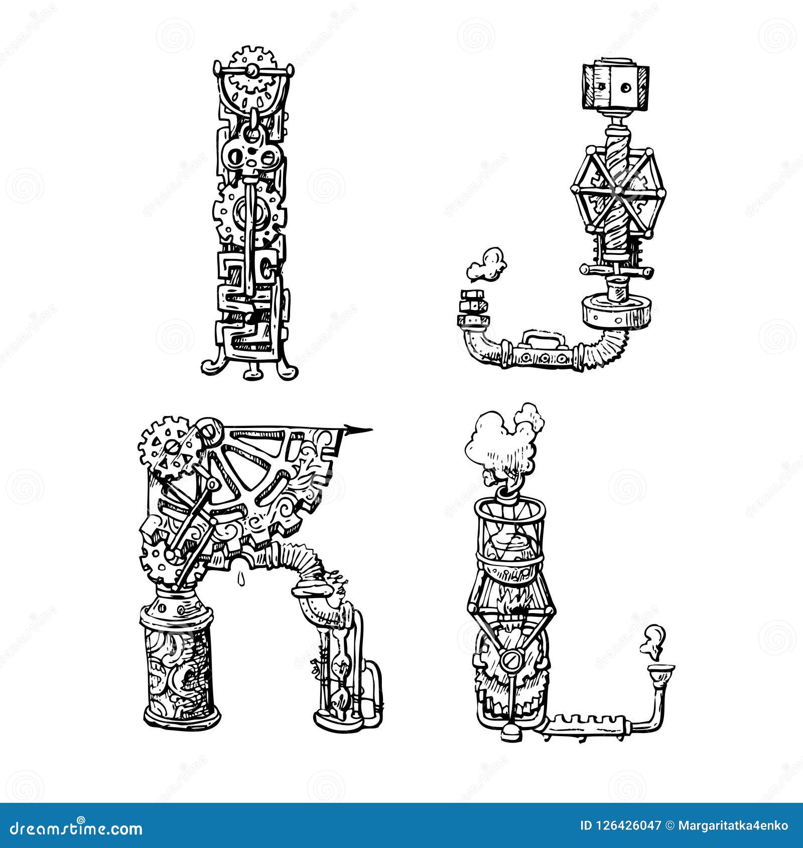 Hand Drawn Vector Seamless Pattern with Mechanical Letters. Stock ...