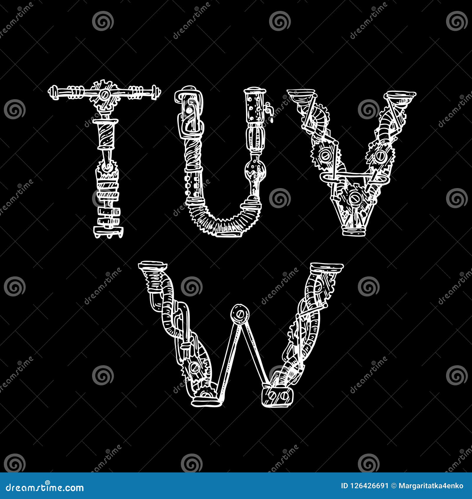 Hand Drawn Vector Seamless Pattern with Mechanical Letters. Stock ...