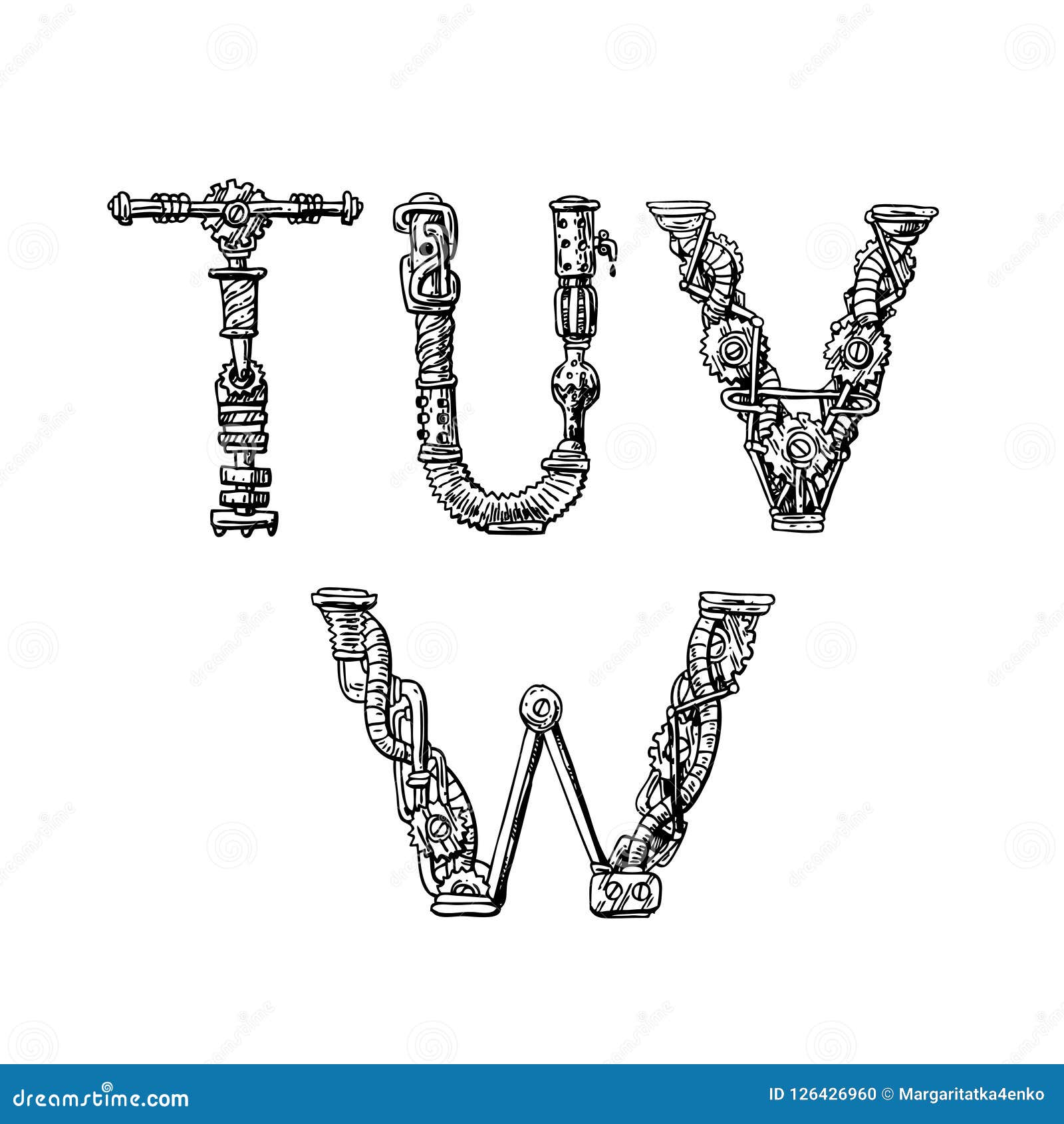 Hand Drawn Vector Seamless Pattern with Mechanical Letters. Stock ...